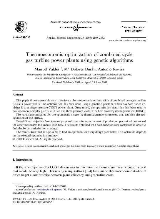 (PDF) Thermoeconomic optimization of combined cycle gas turbine power ...