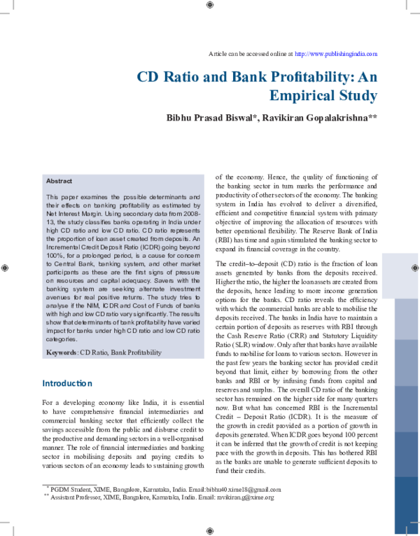 (PDF) CD Ratio and Bank Profitability: An Empirical Study