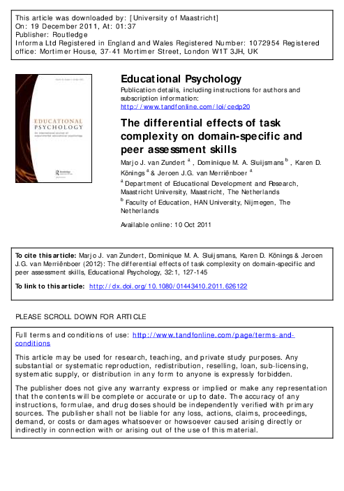(PDF) The differential effects of task complexity on domain-specific and peer assessment skills ...
