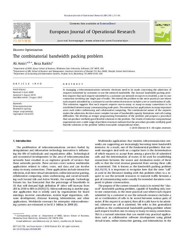 (PDF) The combinatorial bandwidth packing problem