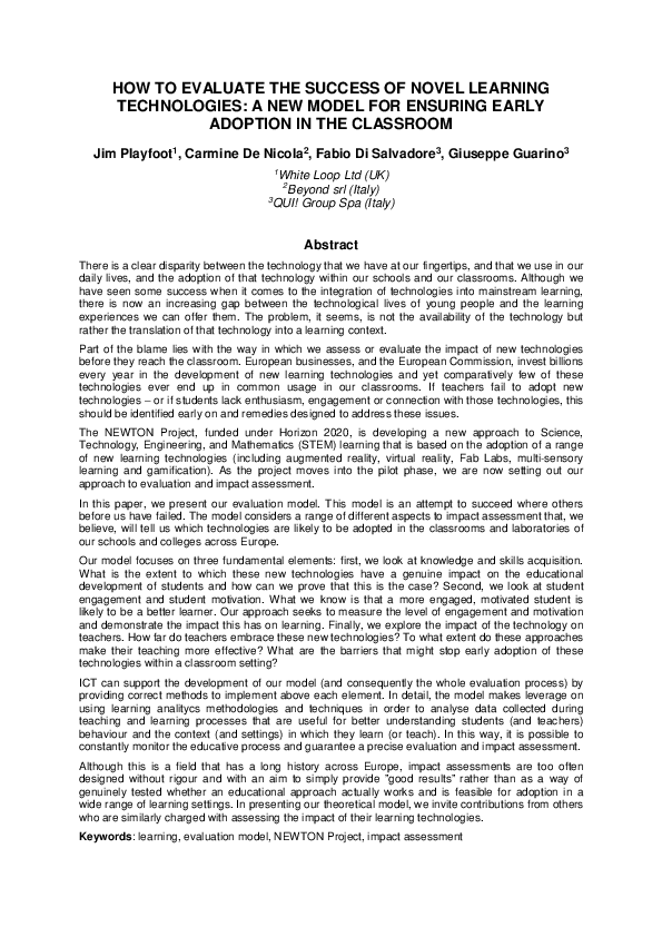(PDF) HOW TO EVALUATE THE SUCCESS OF NOVEL LEARNING TECHNOLOGIES: A NEW ...