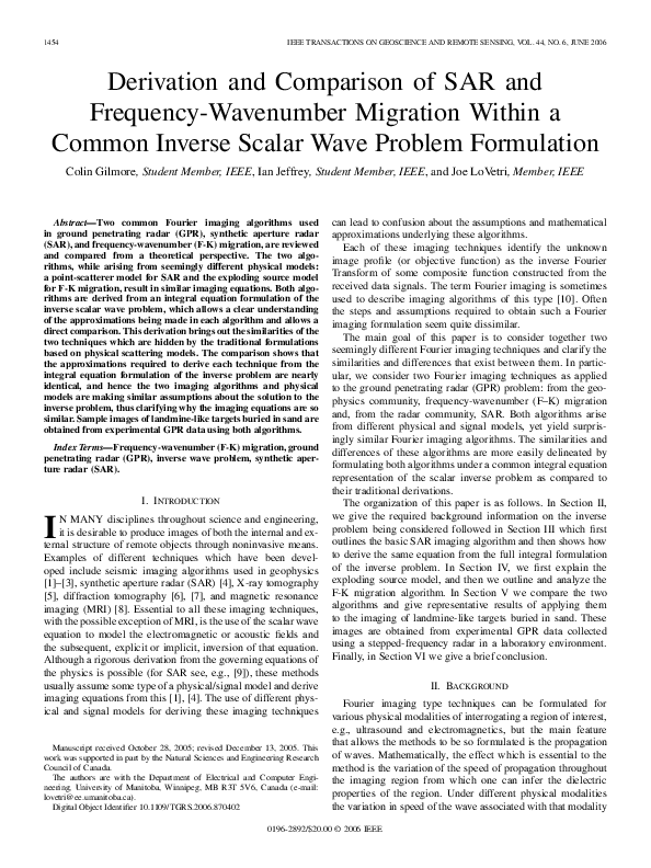 Pdf Derivation And Comparison Of Sar And Frequency Wavenumber Migration Within A Common