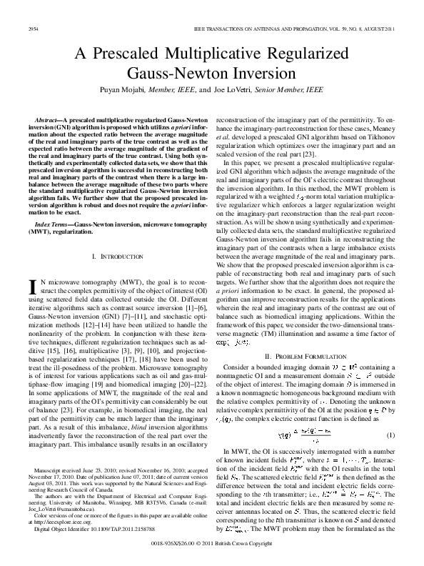 (PDF) A Prescaled Multiplicative Regularized Gauss-Newton Inversion