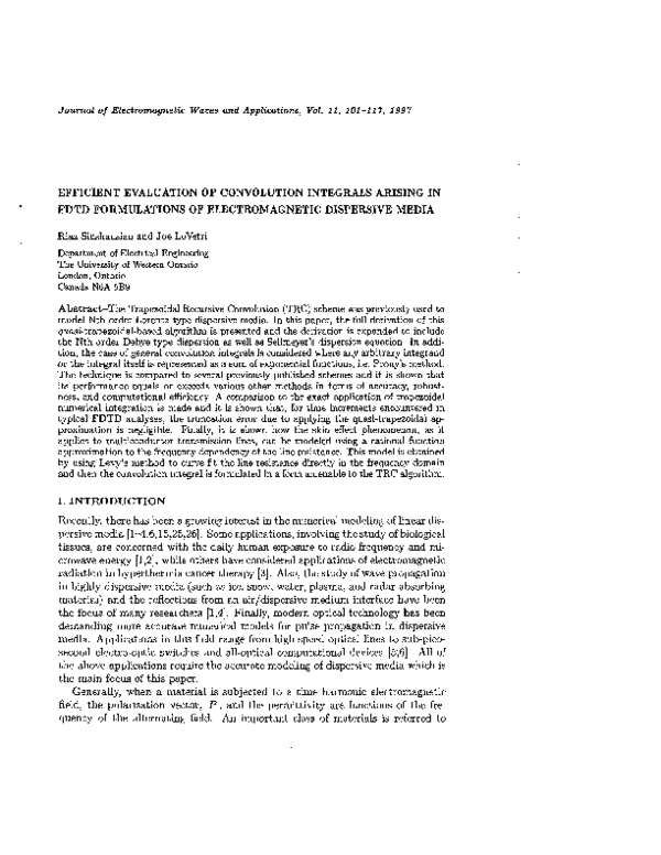 (PDF) Efficient Evaluation of Convolution Integrals Arising in Fdtd Formulations of ...