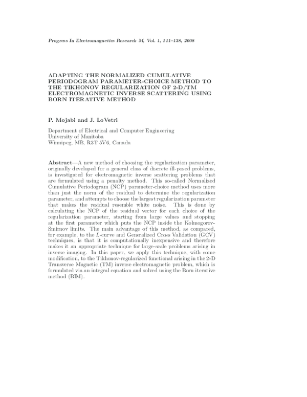 (PDF) Adapting the Normalized Cumulative Periodogram Parameter-Choice Method to the Tikhonov ...
