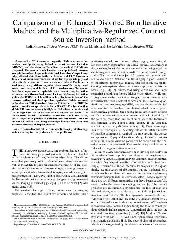 (PDF) Comparison of an Enhanced Distorted Born Iterative Method and the Multiplicative ...