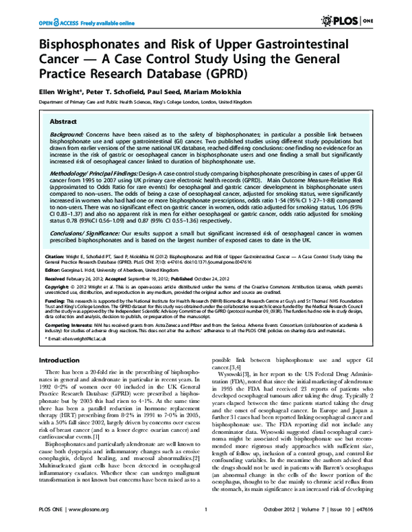 (PDF) Bisphosphonates and Risk of Upper Gastrointestinal Cancer — A ...