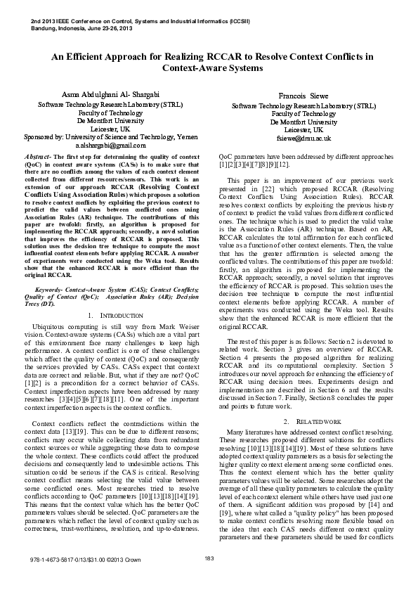 Pdf An Efficient Approach For Realizing Rccar To Resolve Context Conflicts In Context Aware