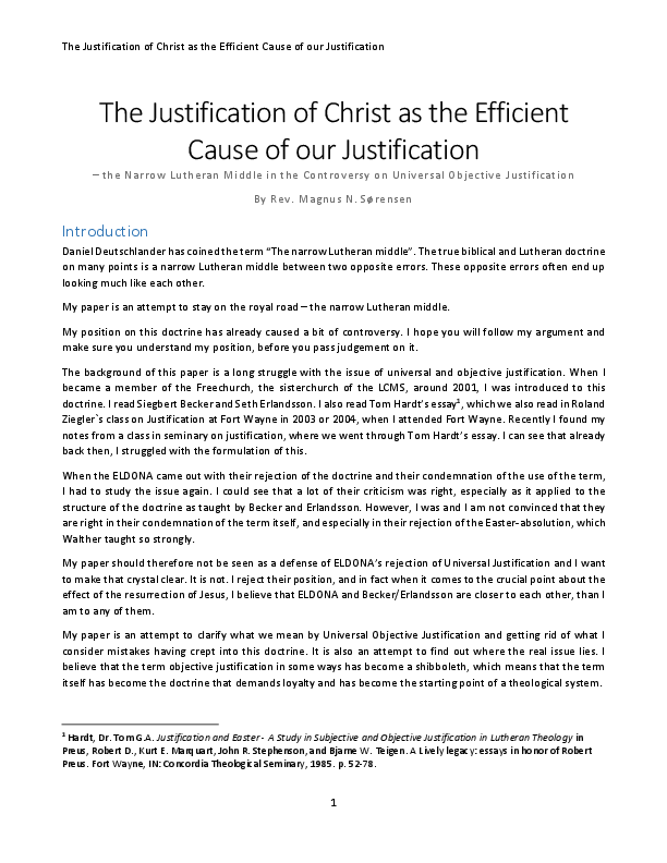 (PDF) The Justification of Christ as the Efficient Cause of Our ...