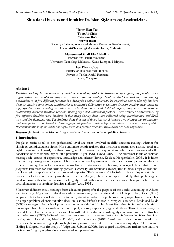 rational and intuitive decision making styles