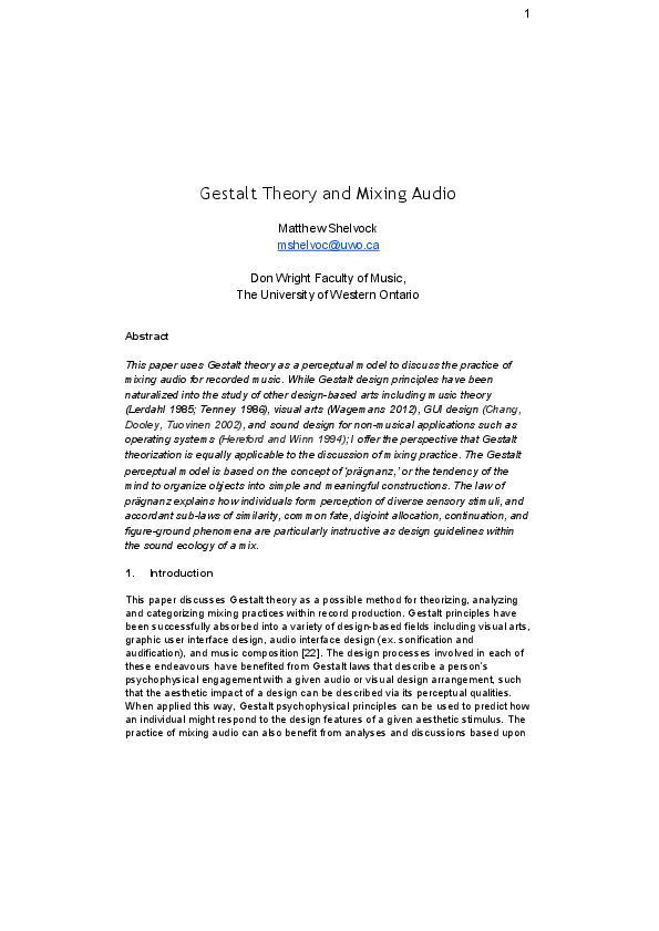 (PDF) Gestalt Theory and Mixing Audio