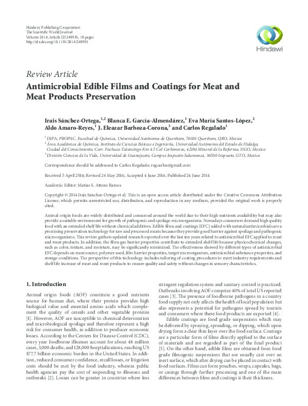 (PDF) Antimicrobial Edible Films and Coatings for Meat and Meat ...