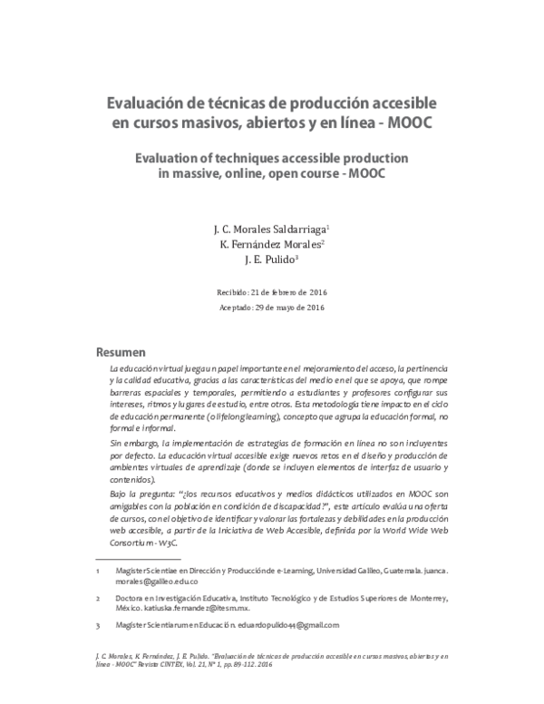 (PDF) Evaluación de técnicas de producción accesible en cursos masivos, abiertos y en línea - MOOC