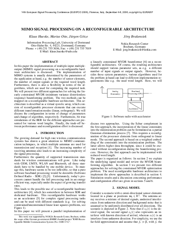 (PDF) Mimo Signal Processing on a Reconfigurable Architecture