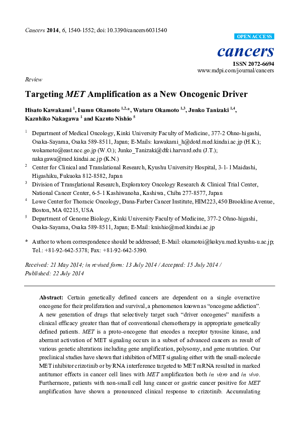 (PDF) Targeting MET Amplification as a New Oncogenic Driver