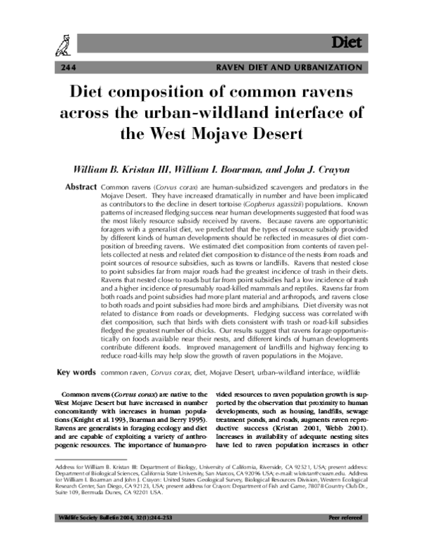 (PDF) Diet composition of common ravens across the urban-wildland ...