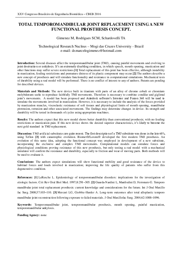 (DOC) TOTAL TEMPOROMANDIBULAR JOINT REPLACEMENT USING A NEW FUNCTIONAL ...