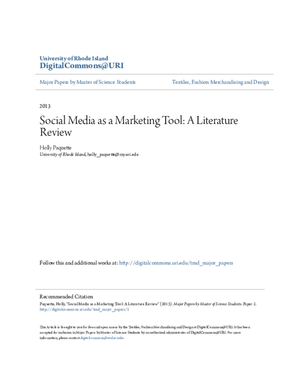 (PDF) Social Media as a Marketing Tool: A Literature Review Social ...