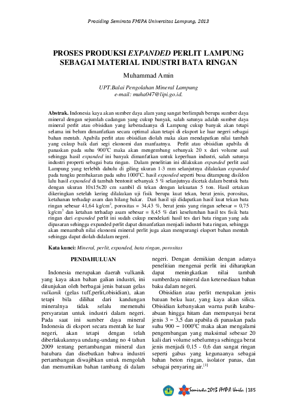 (PDF) Proses Produksi Expanded Perlit Lampung sebagai Material Industri ...