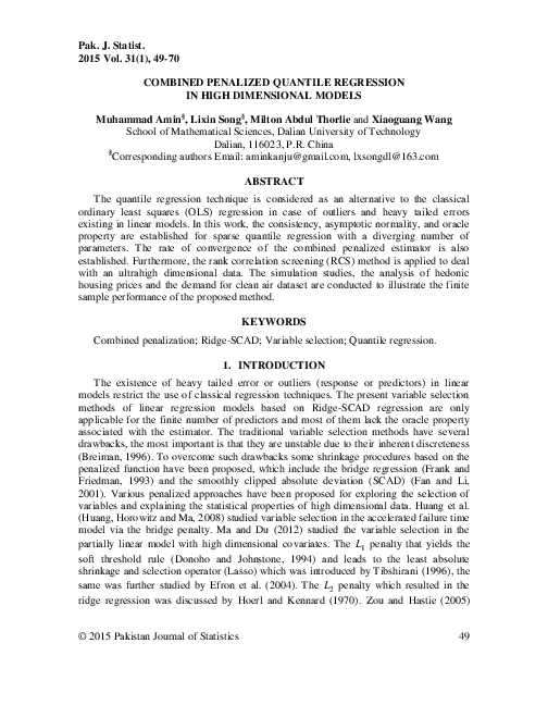 (PDF) Combined Penalized Quantile Regression in High Dimensional Models