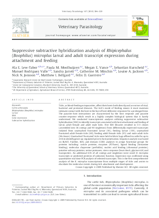 (PDF) Comparative microarray analysis of Rhipicephalus (Boophilus) microplus expression profiles ...