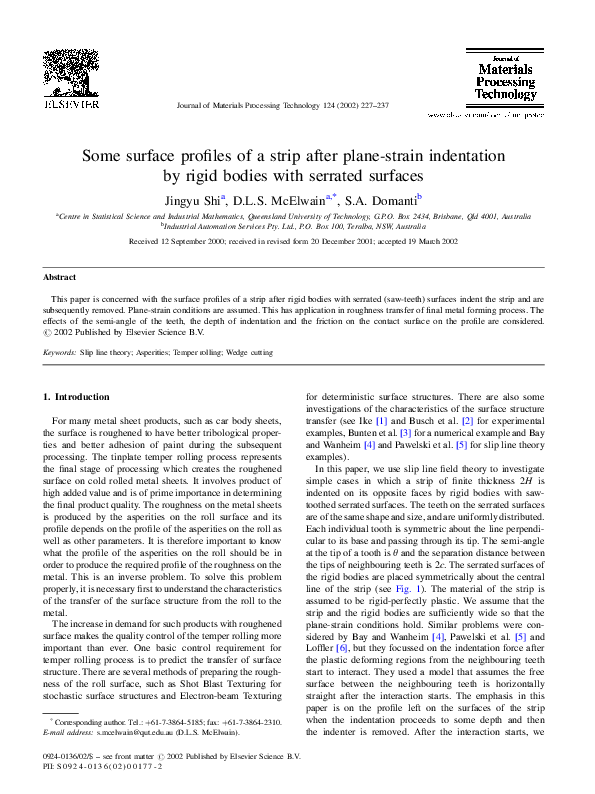 (PDF) Some surface profiles of a strip after plane-strain indentation by rigid bodies with ...