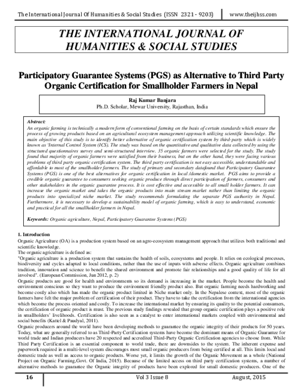 (PDF) Participatory Guarantee Systems (PGS) as Alternative to Third ...
