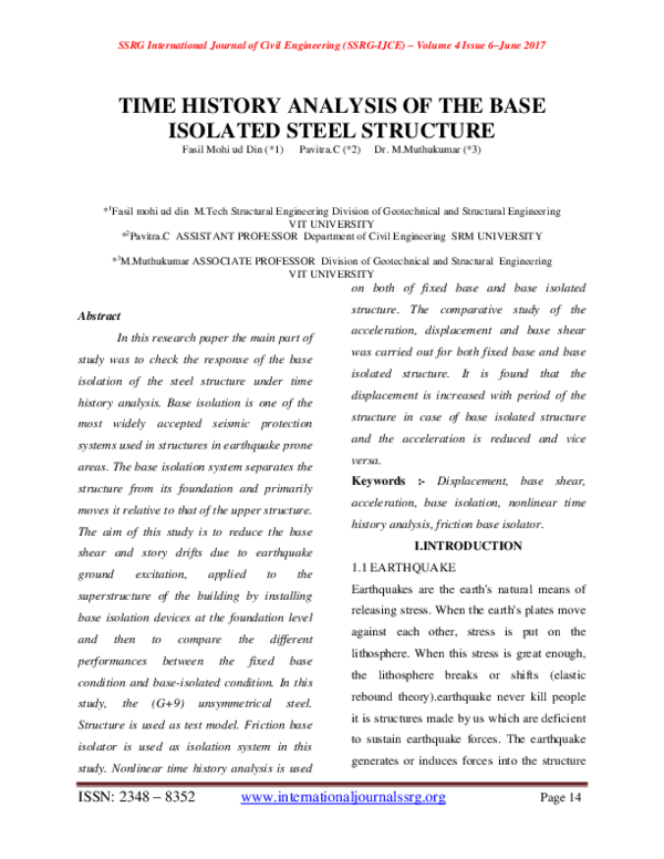 (PDF) TIME HISTORY ANALYSIS OF THE BASE ISOLATED STEEL STRUCTURE