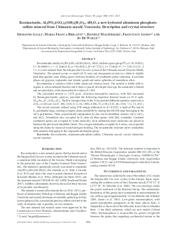 (PDF) Rossiantonite, Al3(PO4)(SO4)2(OH)2(H2O)10{middle dot}4H2O, a new ...