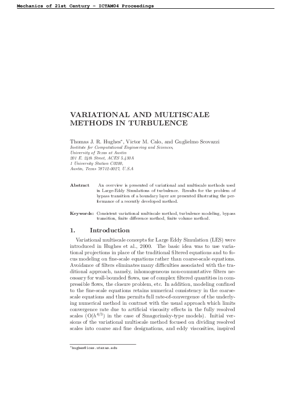 Pdf Variational And Multiscale Methods In Turbulence