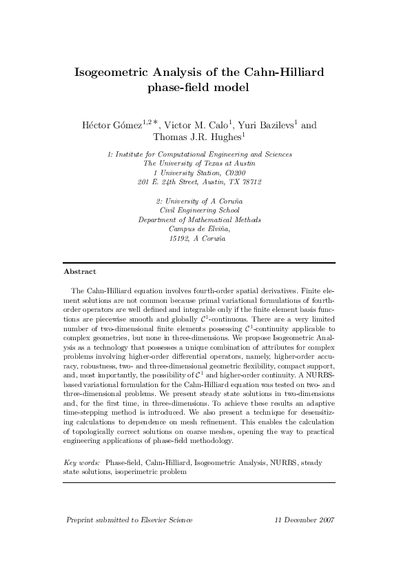 (PDF) Isogeometric analysis of the Cahn–Hilliard phase-field model
