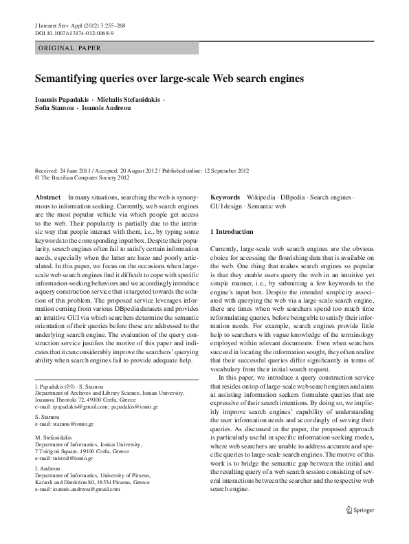 (PDF) Semantifying queries over large-scale Web search engines