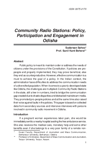 (PDF) Community Radio Stations: Policy, Participation and Engagement in ...