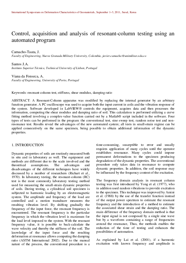 (PDF) Control, acquisition and analysis of resonant-column testing ...