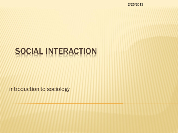 (PDF) SOCIAL INTERACTION introduction to sociology