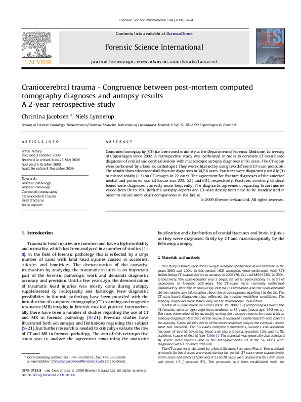 (PDF) Craniocerebral trauma - Congruence between post-mortem computed ...