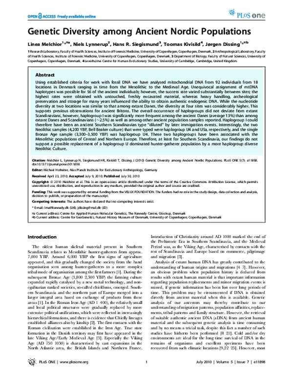 (PDF) Genetic Diversity among Ancient Nordic Populations