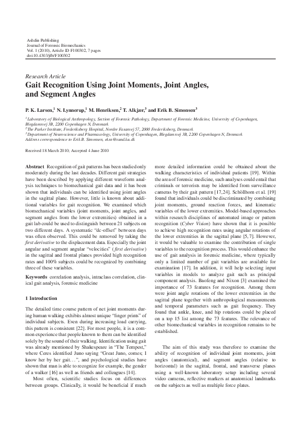 (PDF) Gait Recognition Using Joint Moments, Joint Angles, and Segment Angles