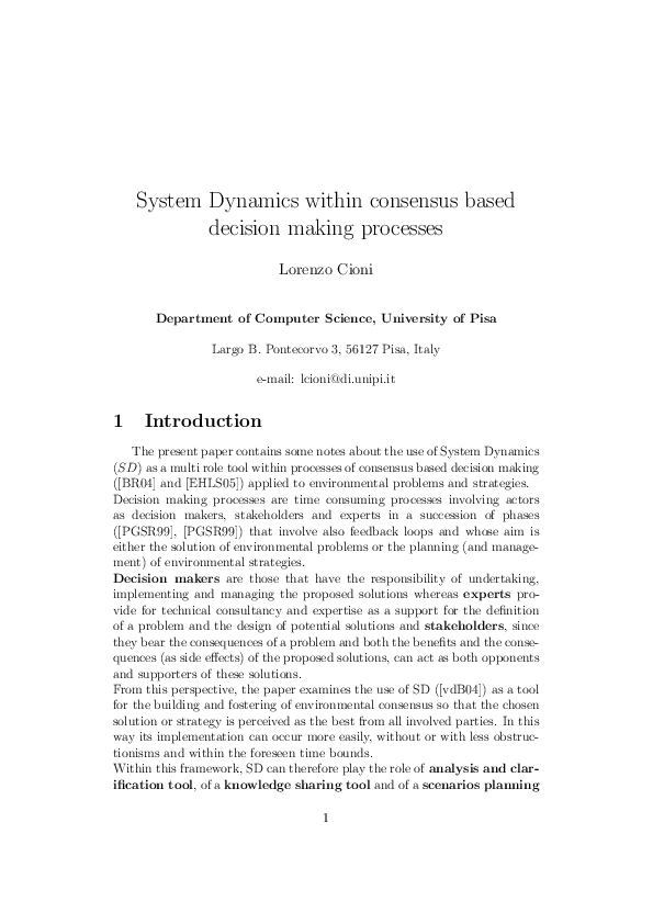 (PDF) System Dynamics within consensus based decision making processes