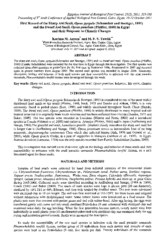 (PDF) First record of The sharp awl snail, Opeas pyrgula (Schmacker and ...