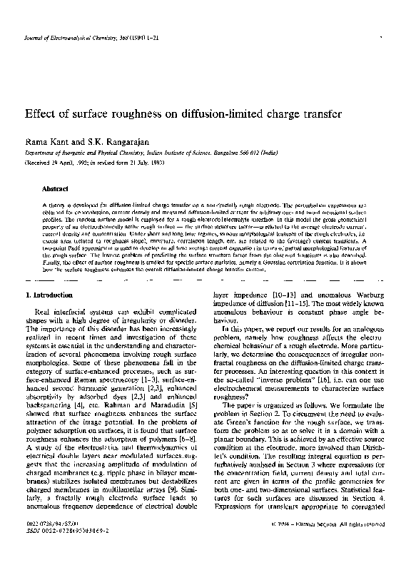 (PDF) Effect of surface roughness on diffusion-limited charge transfer
