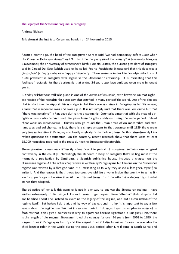 (DOC) The legacy of the Stroessner regime in Paraguay