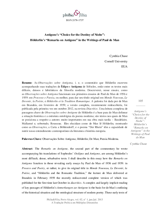 (PDF) Antigone’s “Choice for the Destiny of Niobe”: Hölderlin’s ...