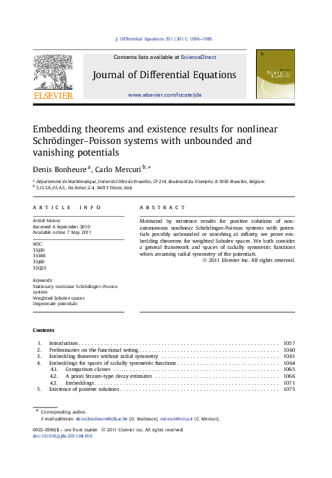 (PDF) Embedding theorems and existence results for nonlinear Schrödinger–Poisson systems with ...