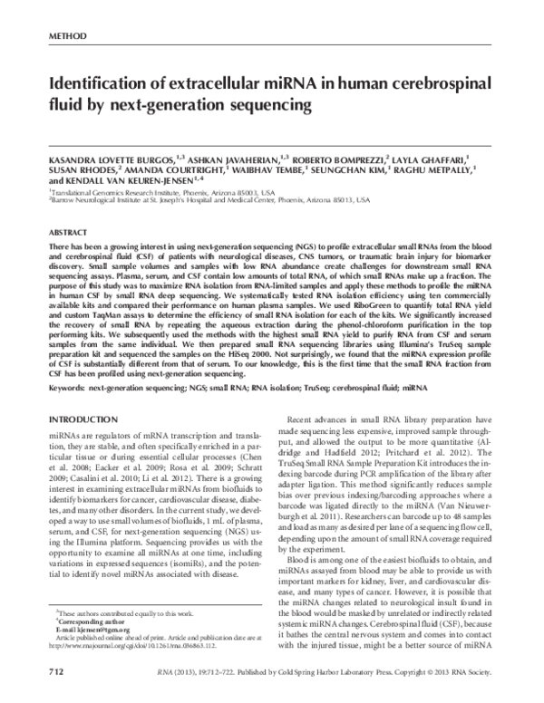 (PDF) Identification of extracellular miRNA in human cerebrospinal ...