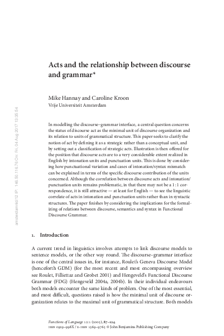(PDF) Acts and the relationship between discourse and grammar
