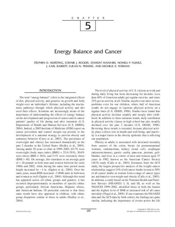 (PDF) Energy Balance and Cancer