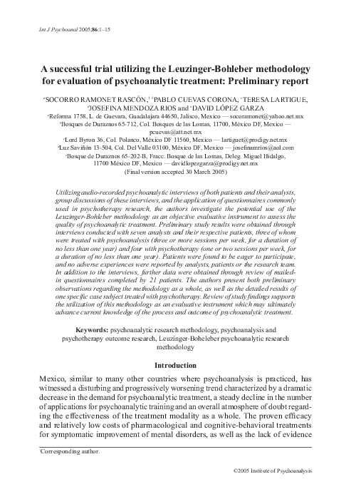 (PDF) A successful trial utilizing the Leuzinger-Bohleber methodology ...