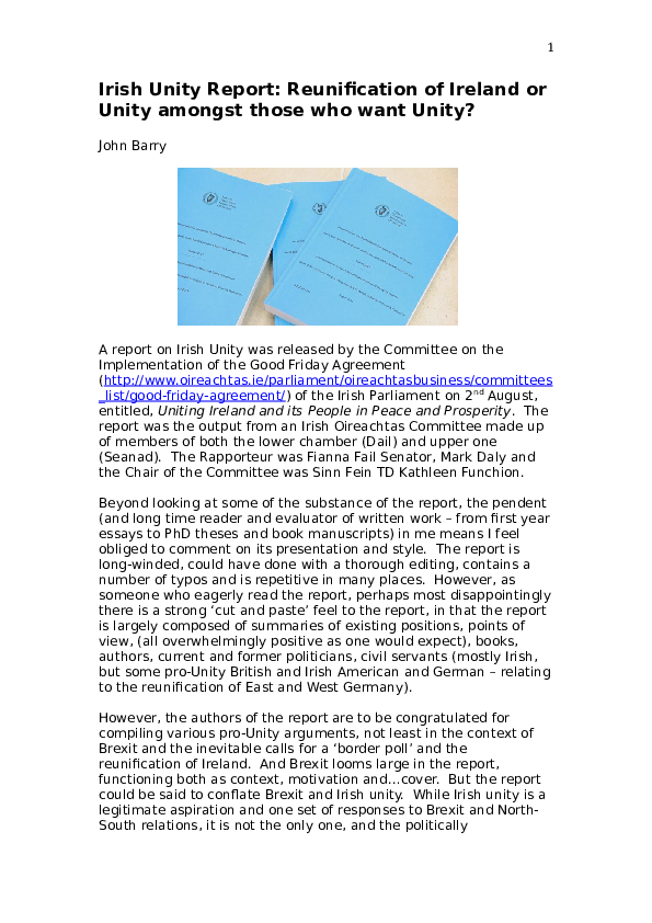 (DOC) Irish Unity Report: Reunification of Ireland or Unity amongst ...