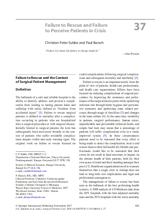 (PDF) Failure to Rescue and Failure to Perceive Patients in Crisis ...